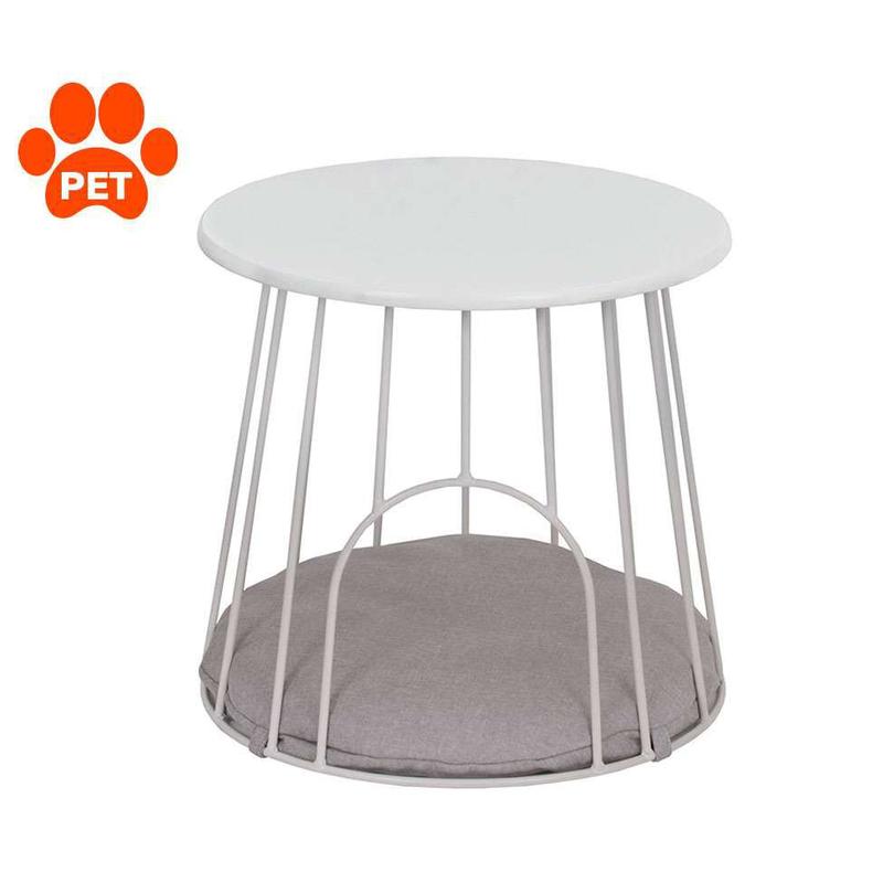 Mesa Lateral Redonda Toca para Pet Branca e Cinza - Keva - Mesa de ...