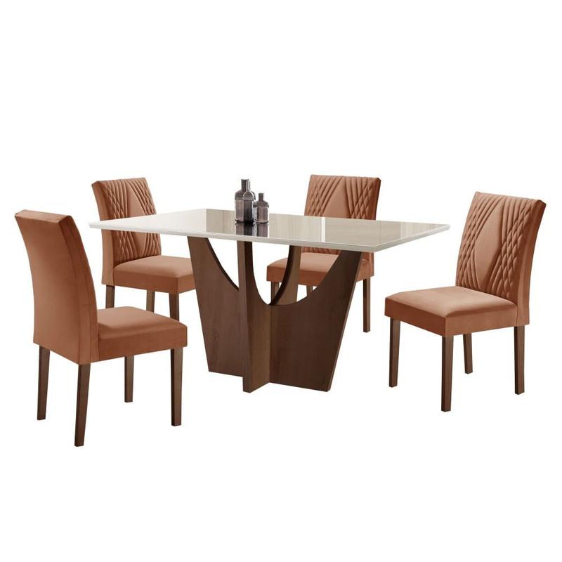 Mesa Palermo 1,20x0,90 com 4 Cadeiras Palermo Tampo Slim Plus Vidro Off White Cel Móveis ...