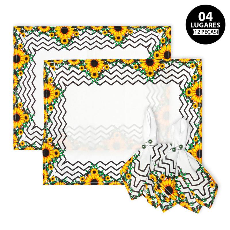 Mesa Posta Jogo Americano 4 Lugares 12 Peças Girassol - Mais que Decor ...