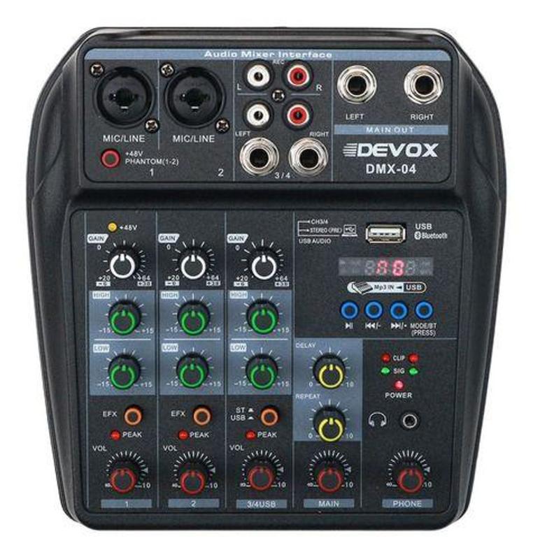 Mesa Som Mixer Dmx-04 4 Canais Bluetooth Phantom Efeito Efx - DEVOX - Mesa de Som / Mixer ...