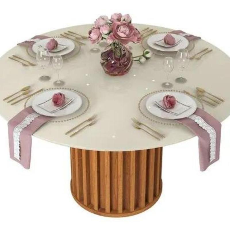 Mesa Viena 1.36 Redonda Carvalho Nobre Off White - DJ Móveis - Outros Móveis - Magazine Luiza