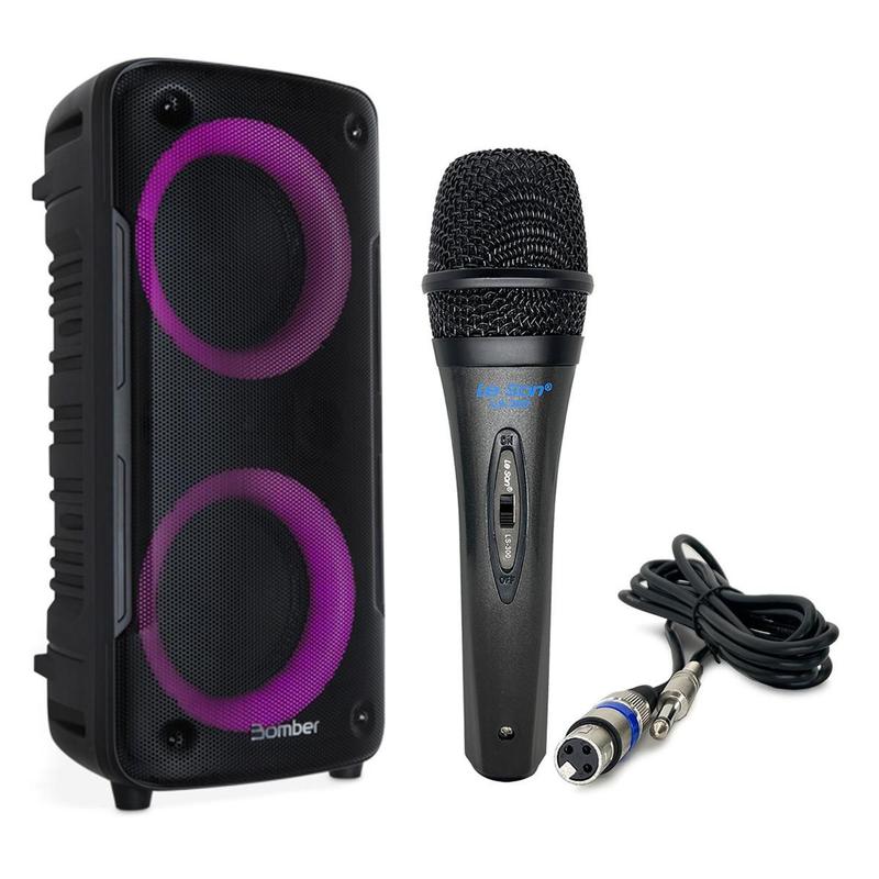 Microfone Com Fio Preto Profissional LS300 P10 + Caixa de Som Beatbox ...