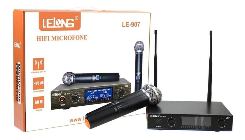 Microfone Sem Fio Lelong Le907 Profissional le-907 IGREJA Palestra Karaokê Duplo Wireless Uhf ...