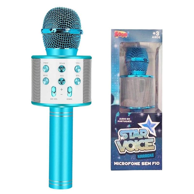 Microfone star voice karaoke com bluetooth azul - ZOOP - Microfone ...