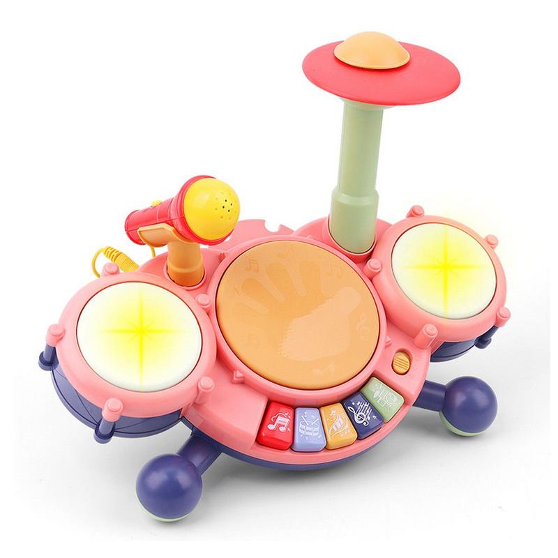 Mini Bateria Infantil Musical Eletrônica Microfone Cor Rosa - Mixso ...