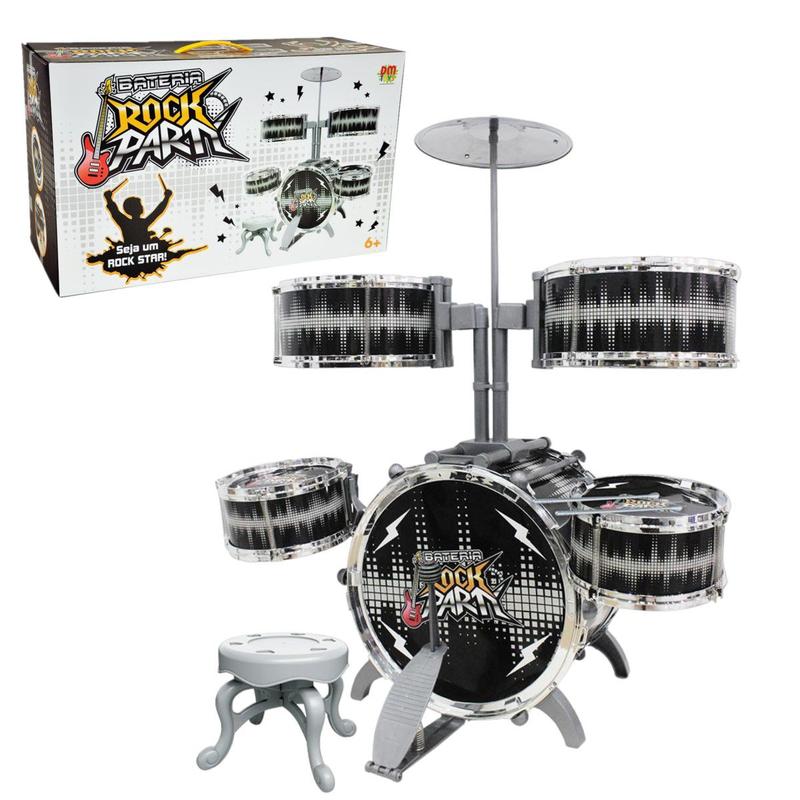 Mini Bateria Musical Infantil Rock Party Com Banco Pedal E Baqueta ...