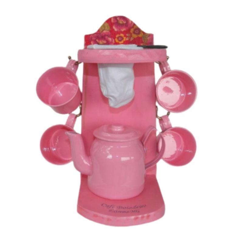 Mini coador café rosa pano individual com bule e 4 caneca metal ...