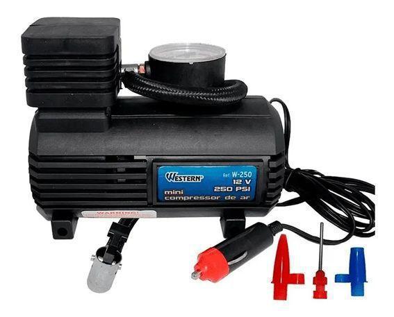 Mini Compressor Ar Western 12v 250psi calibrador + 3 Bicos - Mini ...