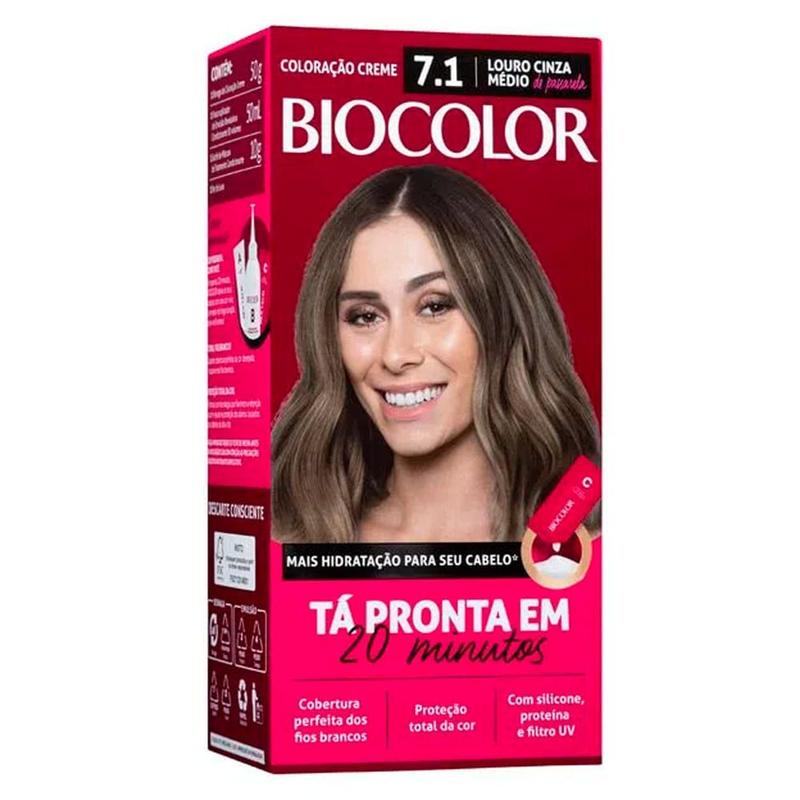 Mini Kit Tintura Creme Biocolor Louro Cinza Médio 7.1 - Tinta de Cabelo ...