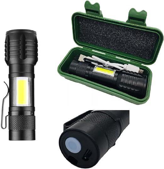 Mini Lanterna LED Recarregável Manual Tática 3 Modos de Iluminação USB ...