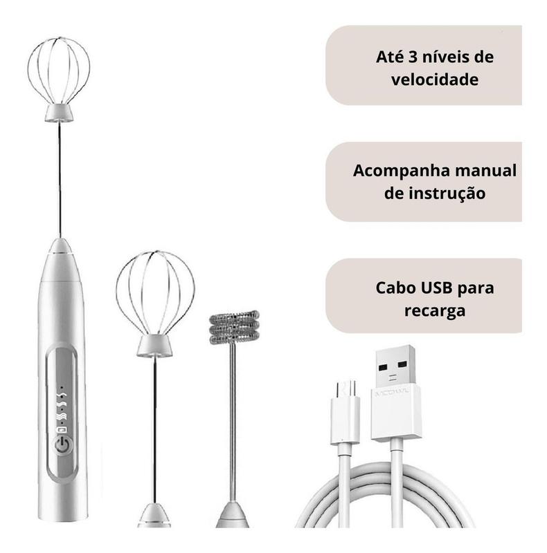 Mini Mixer Misturador Batedor Elétrico Bebida Espuma Leite Cor Branco ...