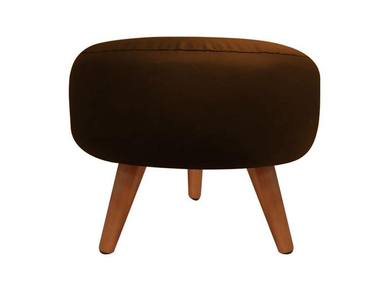 Mini Puff Puf Decorativo Lavínia Redondo Couro Marrom Pés Madeira Ms ...