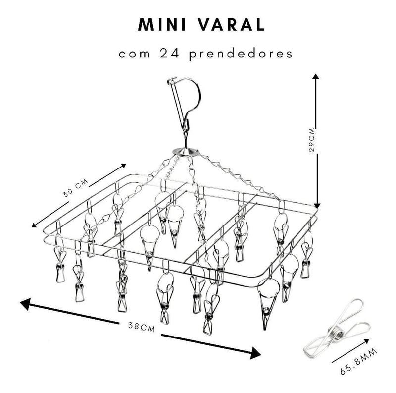 Mini Varal De Inox 24 Prendedores Modelo Retangular 100% Inox ...