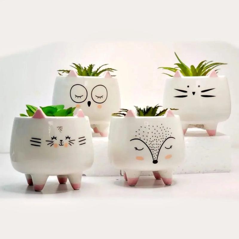 Mini Vaso Decorativo Cerâmica De Bichinhos Com Suculenta- Cachepot ...