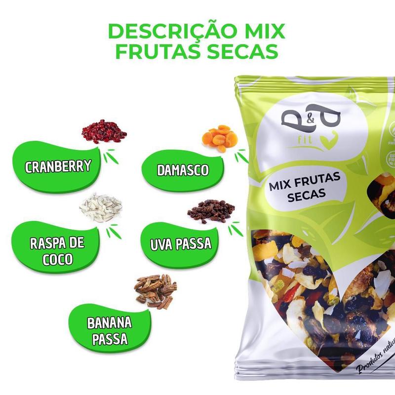 Mix Frutas Seca Damasco Uva Passas Raspa De Coco Banana 250G - P&P Fit ...