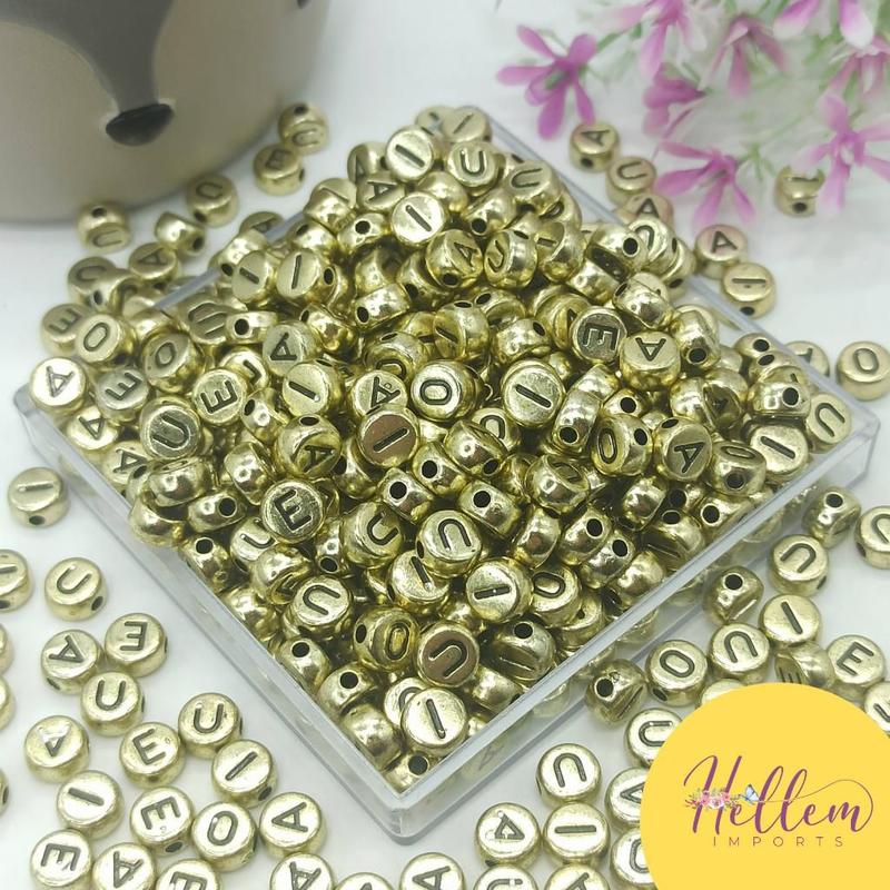 Mix Letra Vogais Achatada Dourada 7mm (50gramas) - Hellemimports ...