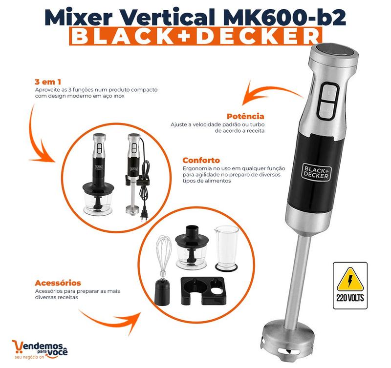 Mixer Vertical 3 em 1 Fusion Mix 220v 600W MK600B2 Black+Decker - Mixer ...