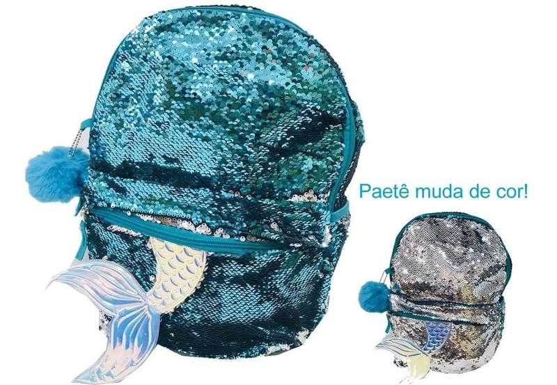 Mochila De Costas Paetê Muda De Cor Sereia Cod 2103 - Clio - Mochilas ...