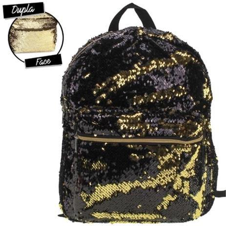 Mochila de Paetê Preta e Dourada da Clio Ref CG2027 - Mochilas ...