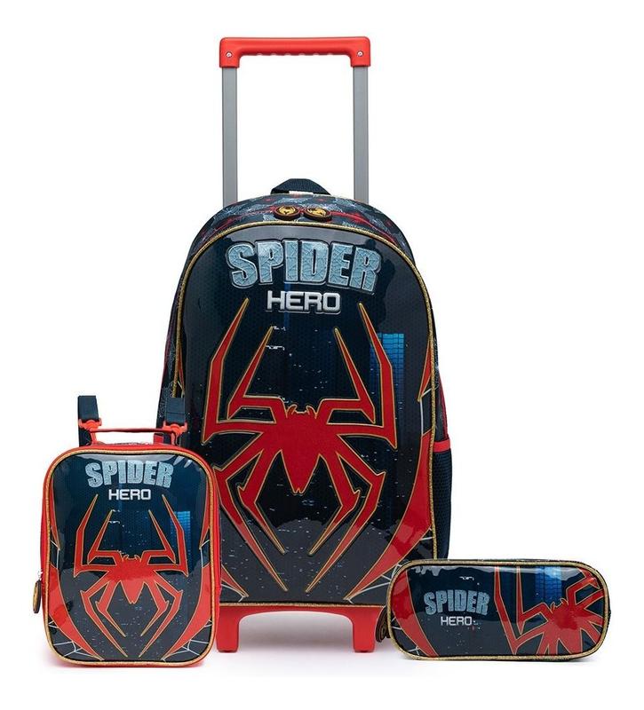 Mochila De Rodinhas Spider Infantil Escolar Menino Reforçada Cor Azul ...