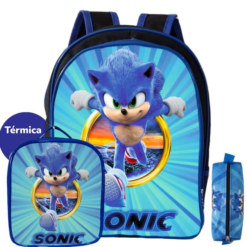 Mochila Infantil Escolar Masculina + Estojo +lancheira Termica- Sonic ...