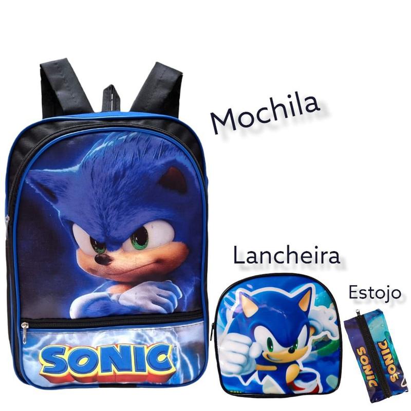 Mochila Infantil Juvenil Escolar Menino + Lancheira + Estojo - Sonic ...