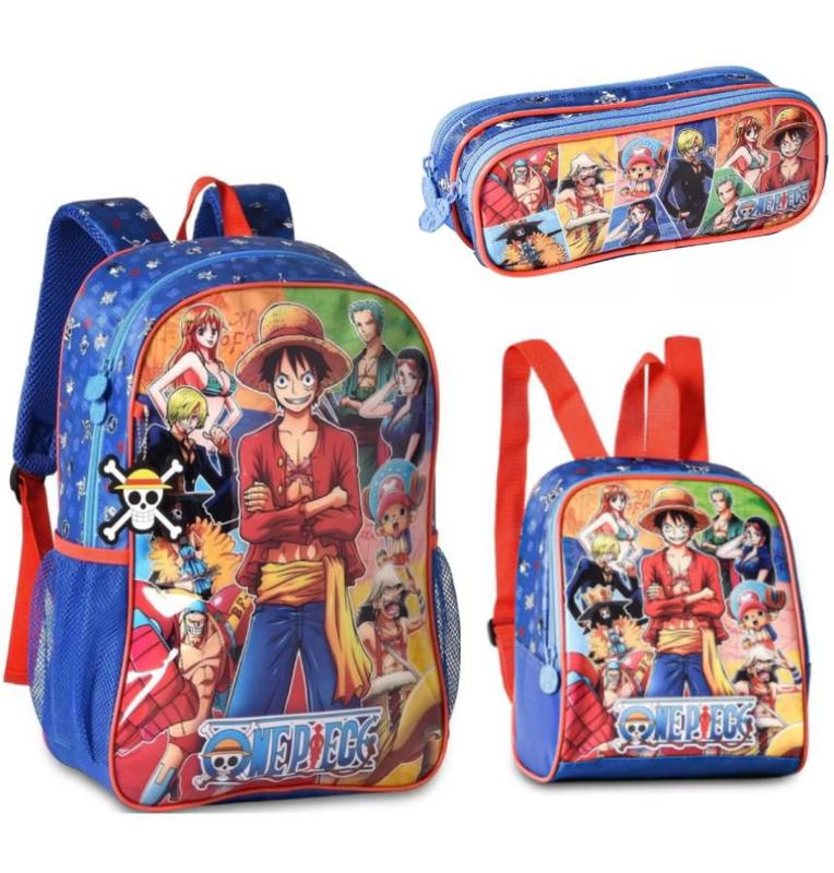Mochila Lancheira e Estojo Infantil Tema Anime One Piece Kit Escolar ...