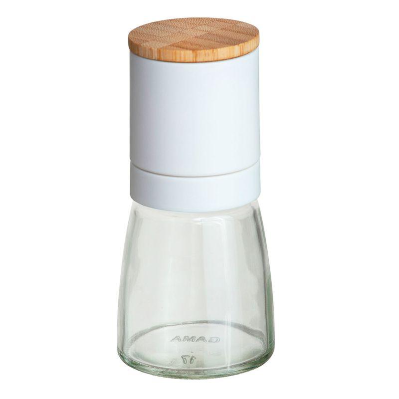 Moedor de temperos vidro com tampa de bambu - branco - ARK - Moedores ...