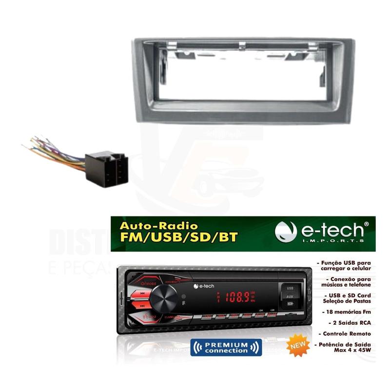 Moldura 1 Din Punto / Linea Cinza Kiron 12 + Radio Premium + Chicote ...