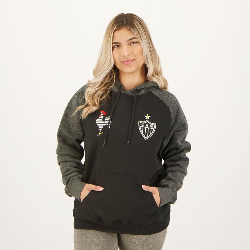 Moletom Atlético Mineiro Feminino Com Capuz Mesclado Preto - Surf ...