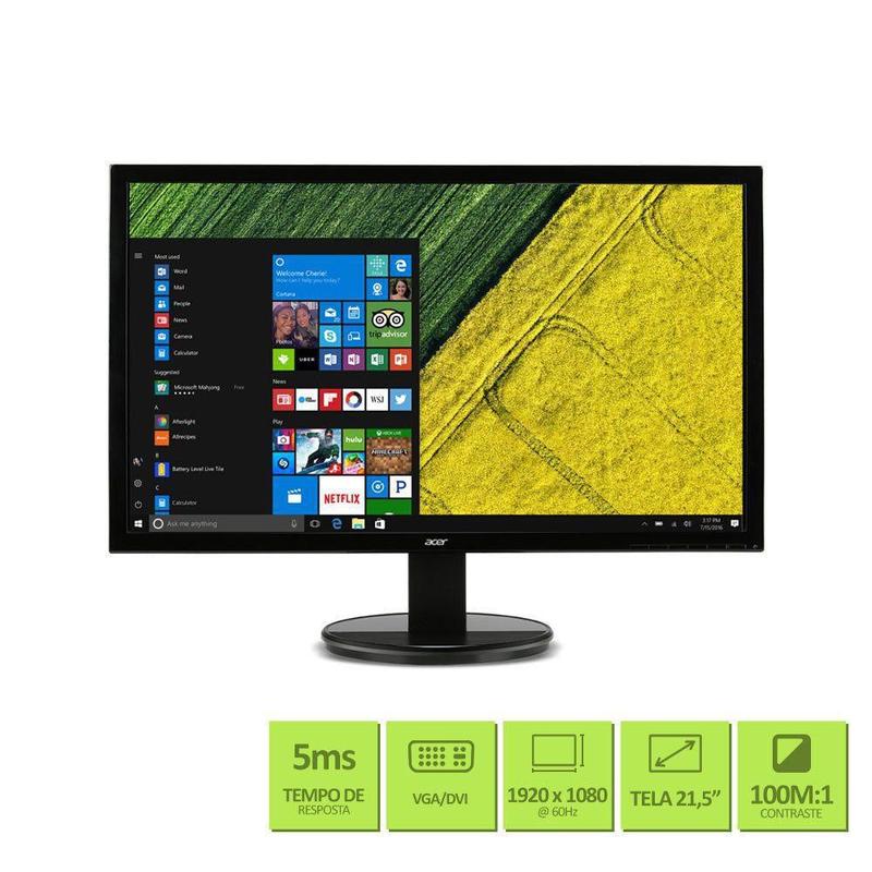 Monitor 21.5 Polegadas Full HD VGA Acer K222HQL - Preto - Monitor para ...