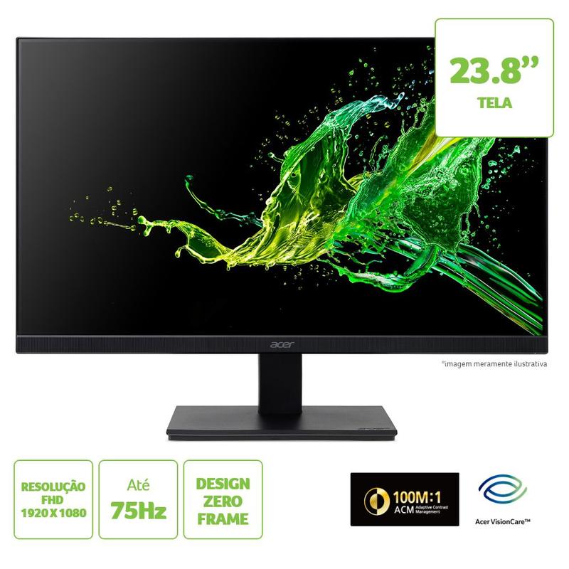 Monitor Acer 23,8" Led Full Hd 75hz 4ms Hdmi Vga Vesa V247y Abi - Um ...