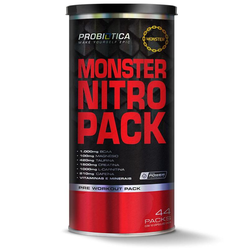 Monster Nitro Pack - Pré Treino - Probiótica - 44 Packs - Pré Treino ...