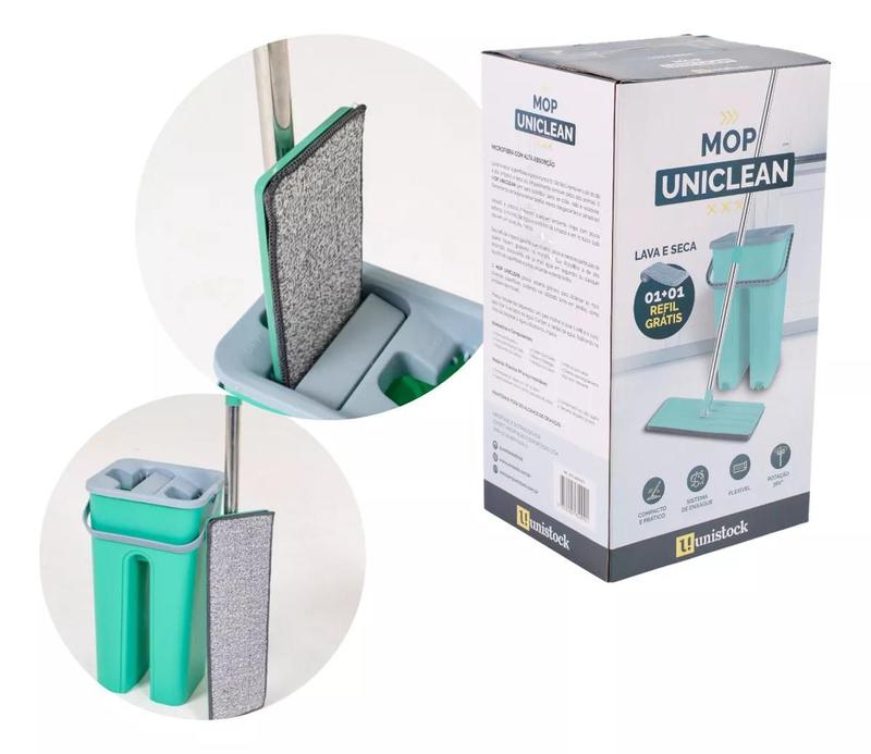 Mop de Limpeza Giratório Compacto Uniclean Lava E Seca Balde Duplo 360 ...