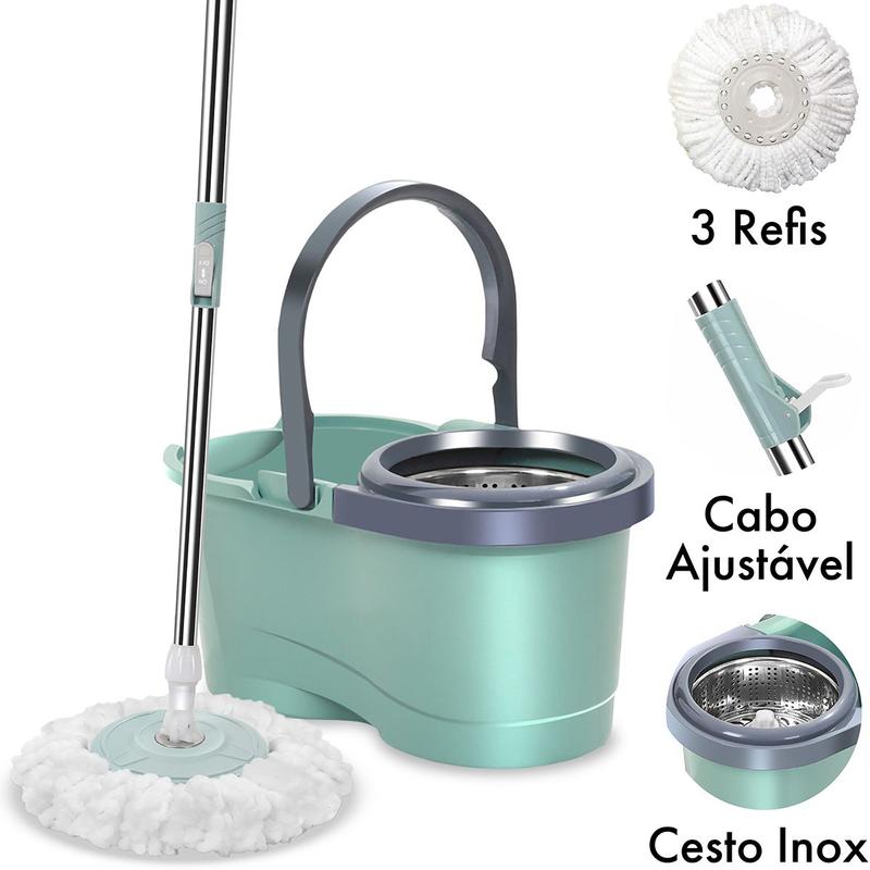 MOP Giratório de Inox Esfregão Multiuso com Refil - Com 3 Refis Lava ...
