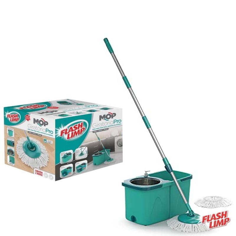 Mop Giratório Pro Esfregão De Limpeza Pesada Cesto Inox Duas Águas 9 ...