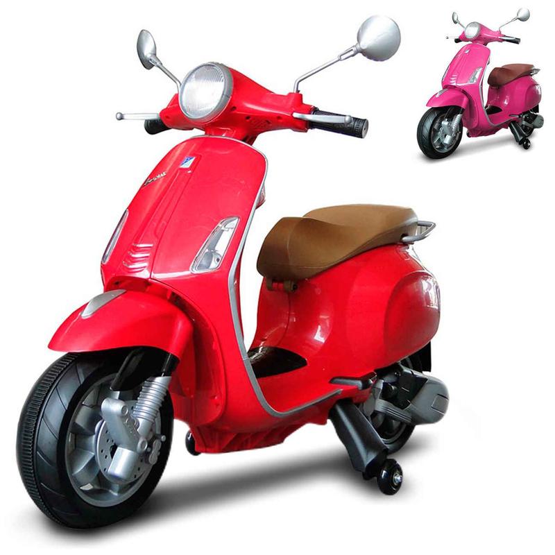 Moto Elétrica Infantil Vespa Primavera Vermelha Rosa com Rodinhas de ...