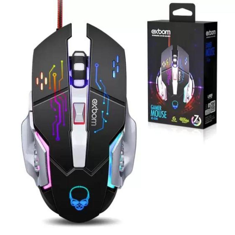 Mouse Gamer 6 Botões 4800DPI RGB Gaming USB Cabo C/ Filtro - EXBOM ...