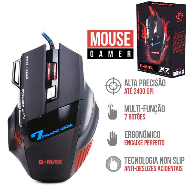 Mouse Gamer USB alta precisão jogos Black 2400dpi B-Max X7 - Mouse Gamer - Magazine Luiza