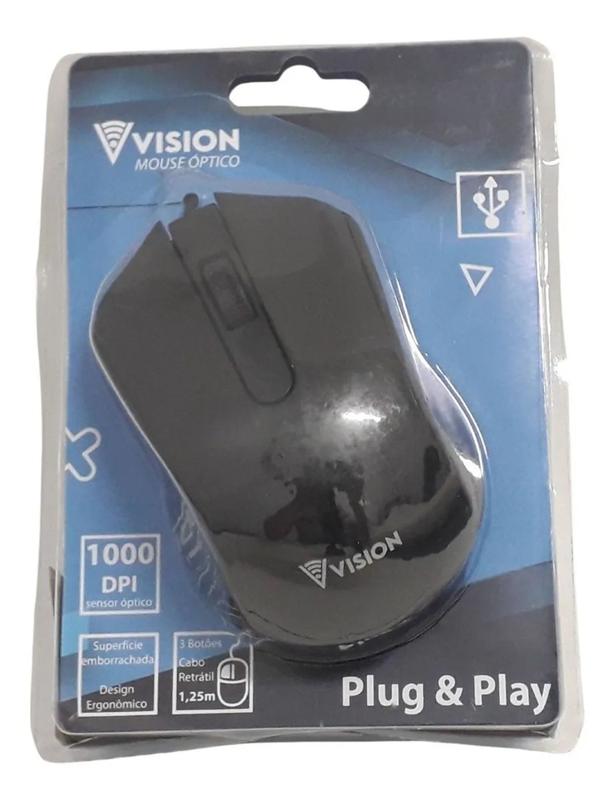 Mouse Óptico com Cabo Usb Preto - Vision - Mouse - Magazine Luiza