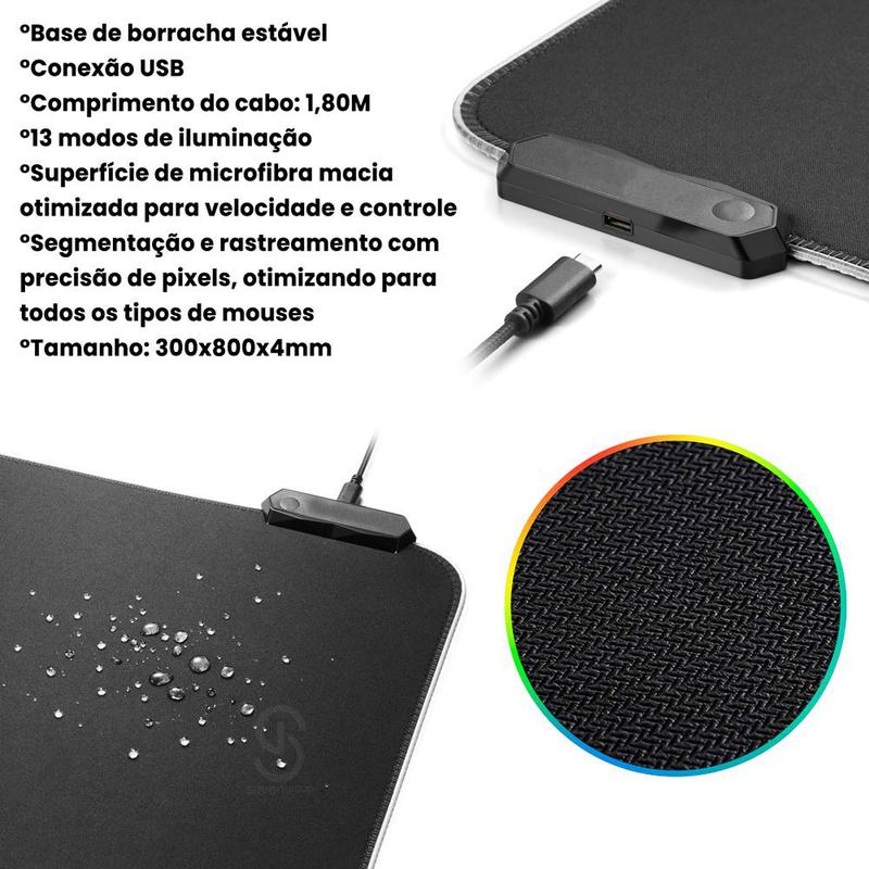 Mouse Pad B-MAX BM791 Gamer com LED RGB 13 Cores USB macio - Mouse Pad ...