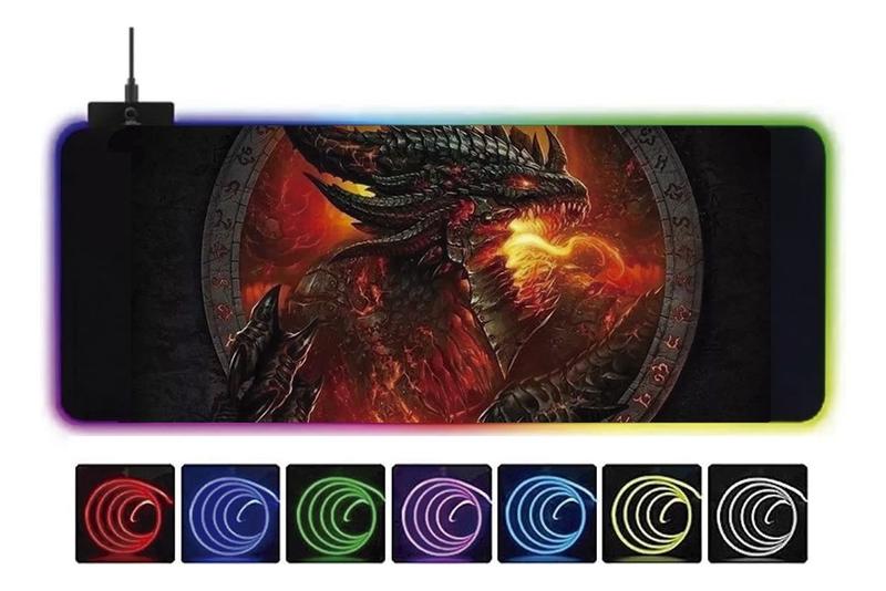 Mouse Pad Gamer Grande Led Rgb Dragão Fogo 80x30 11 Efeito - Exbom ...