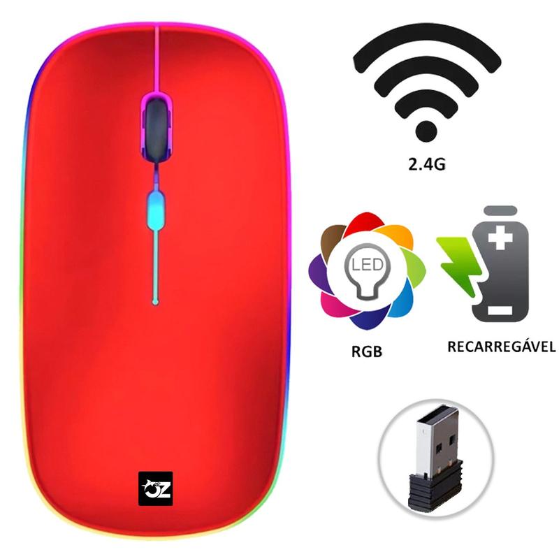 Mouse Sem Fio 2.4 ghz Optico Recarregável Gamer USB Led Rgb Wirelles ...