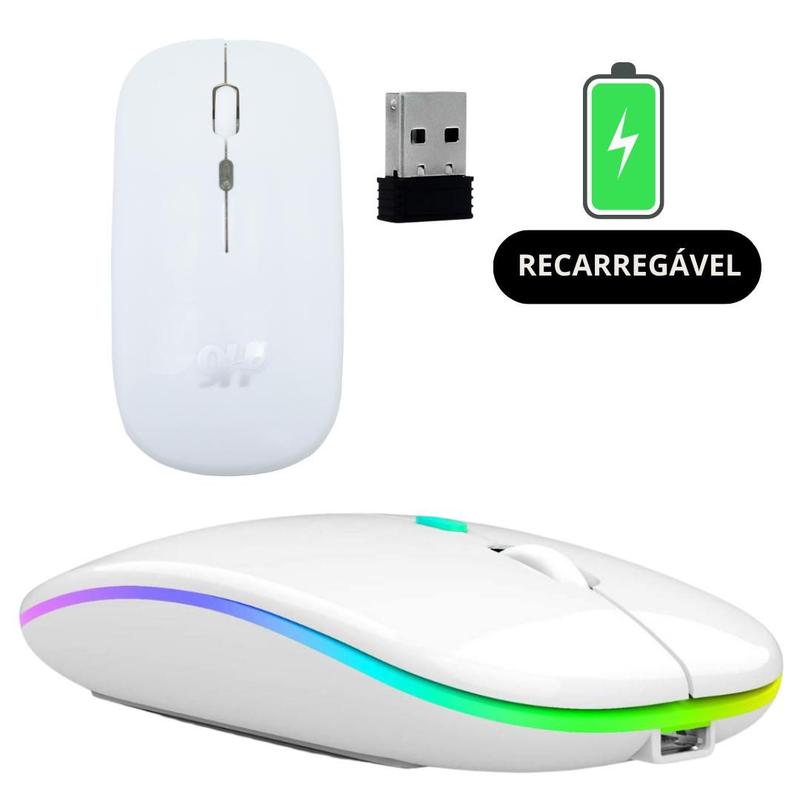 Mouse Sem Fio Wireless Led Colorido Recarregável Computador Notebook PC ...