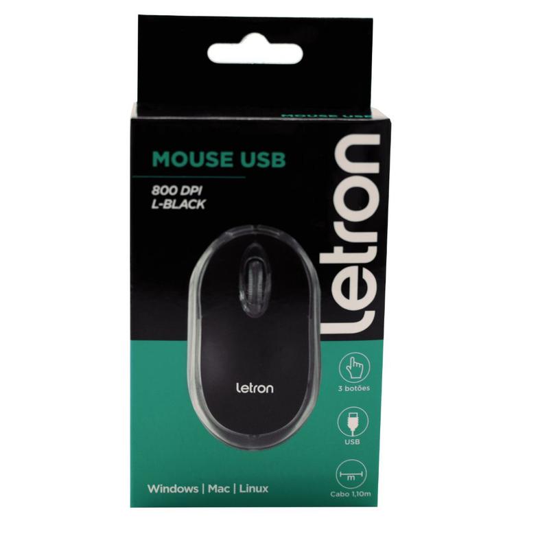 Mouse USB 3 Botões 800 DPI L- Black 1601 R8 - Letron - Mouse - Magazine Luiza