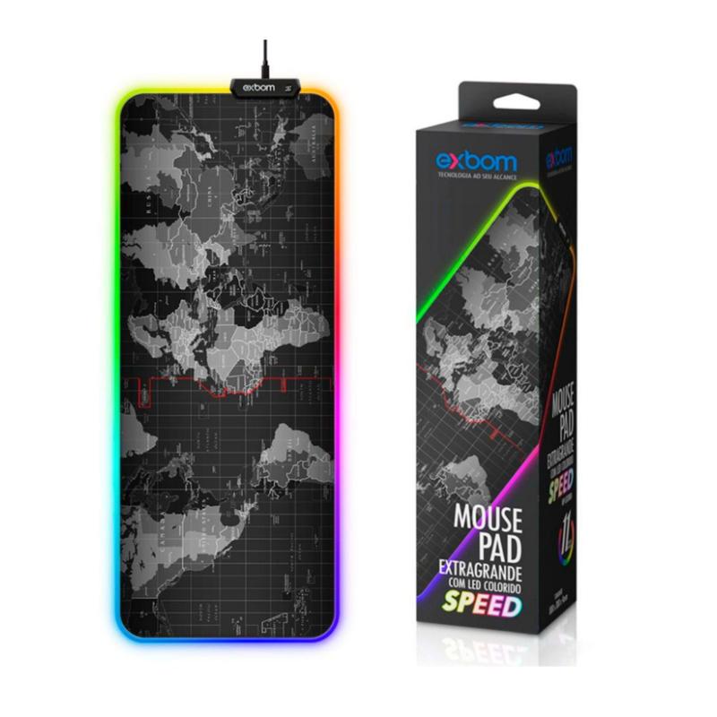 Mousepad Gamer Grande Com Led RGB 11 cores 80x30cm - Mapa Mundi - Exbom ...