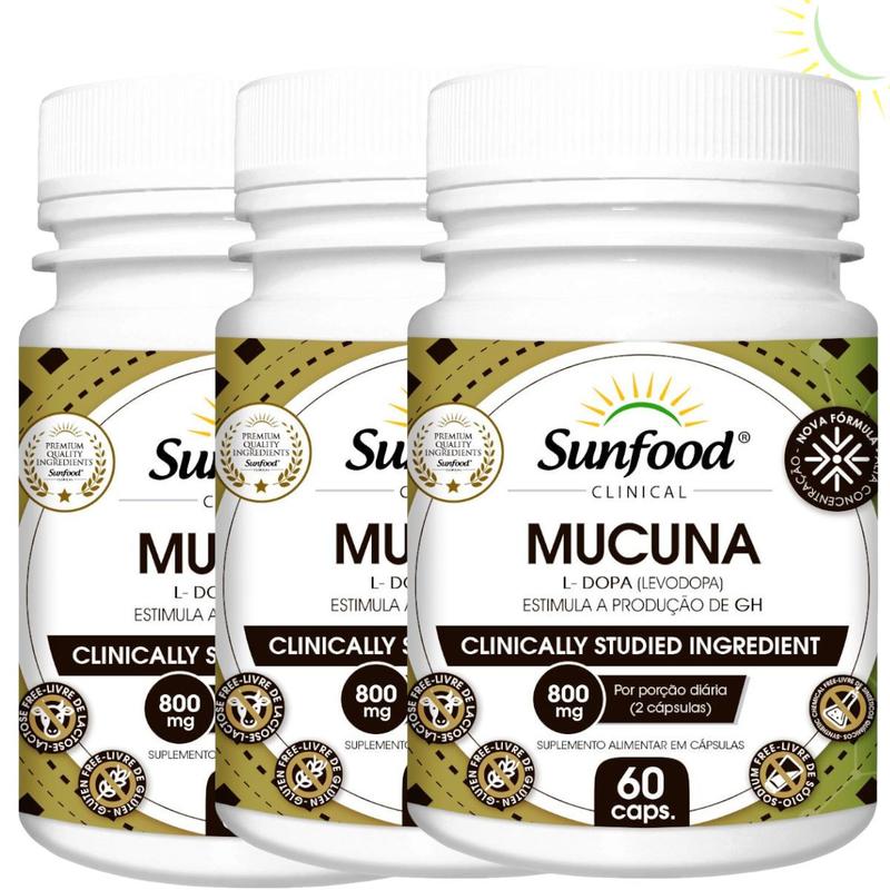 Mucuna Pruriens 800mg 60 Cápsulas Sunfood 3 Potes - Fitoterápicos ...
