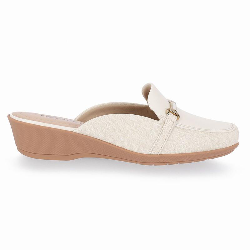 Mule Ivone Anabela Médio Natural/Off White - PICCADILLY - Mule Feminino ...