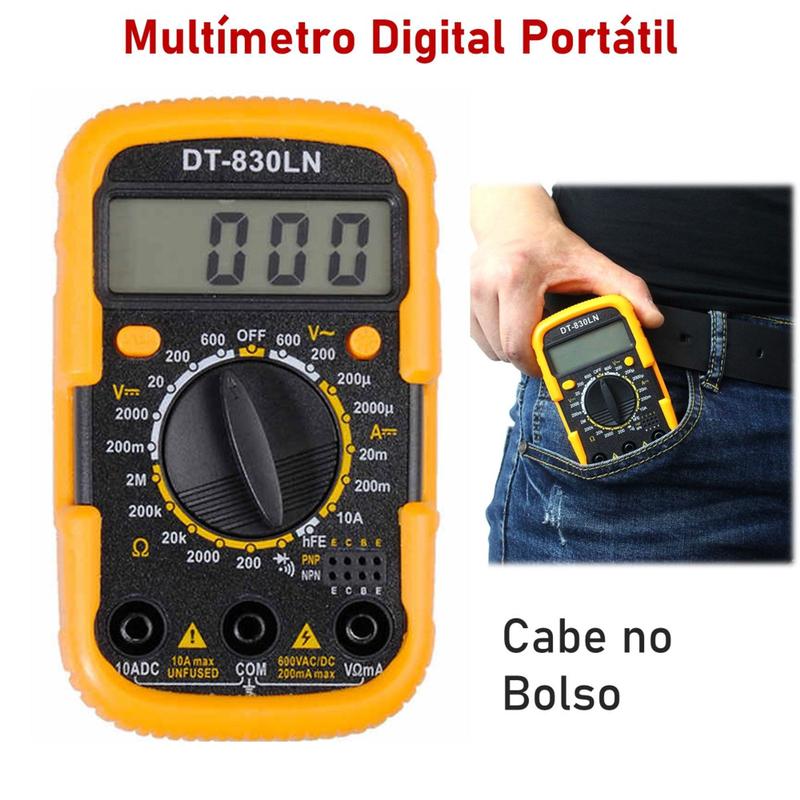 Multímetro Digital Portátil 830LN com Visor LCD, com Bateria 9v e mais ...