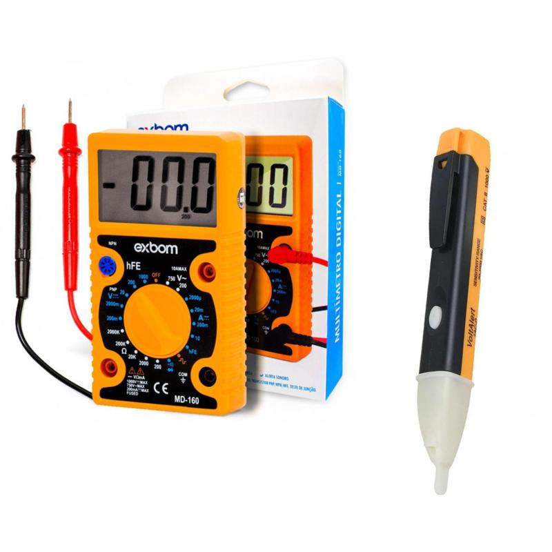 Multimetro Digital Profissional LCD + Caneta Detectora Com Pilha ...